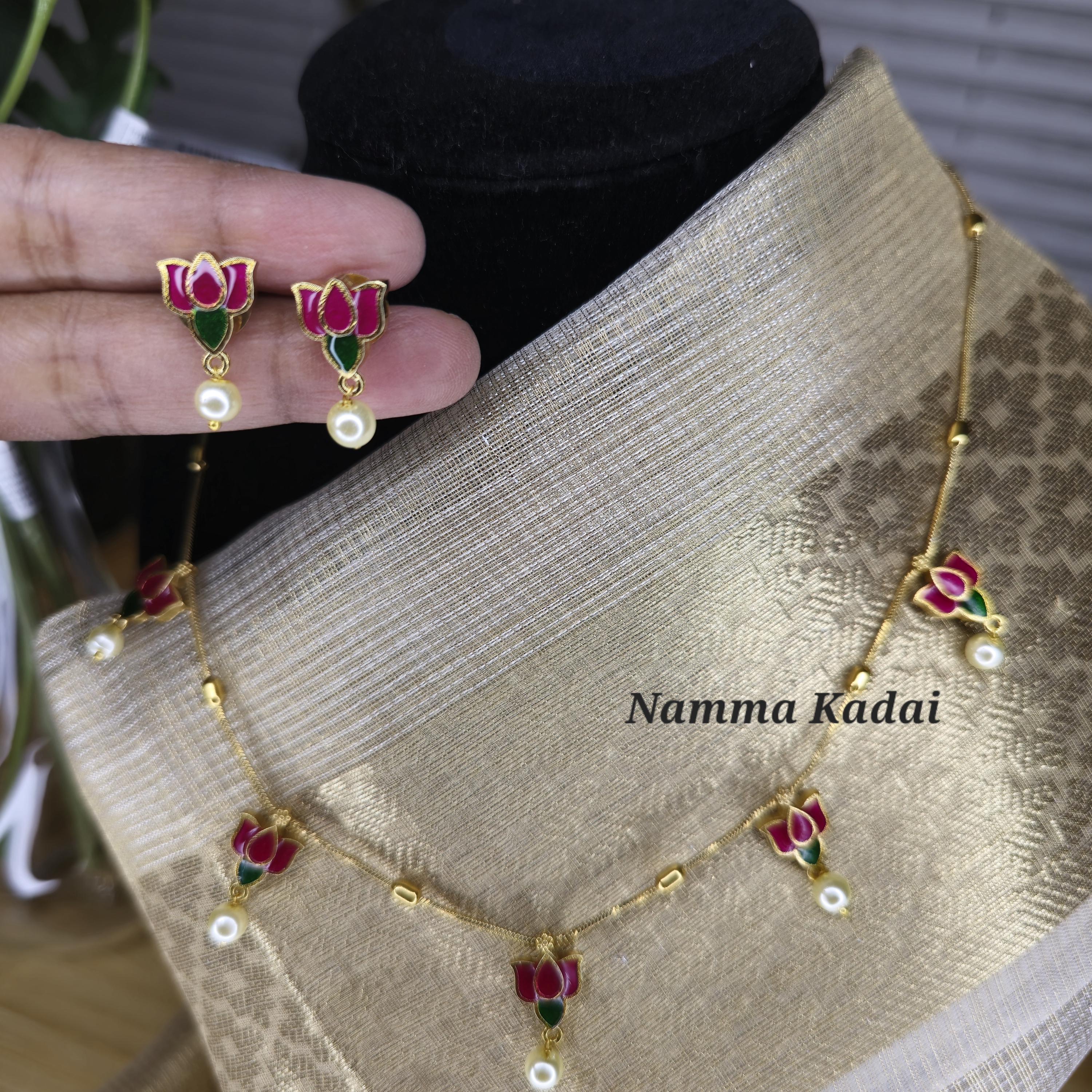 INDIAN CONTEMPORARY LOTUS Design Invisible Chain Trendy Pongal Festive ...