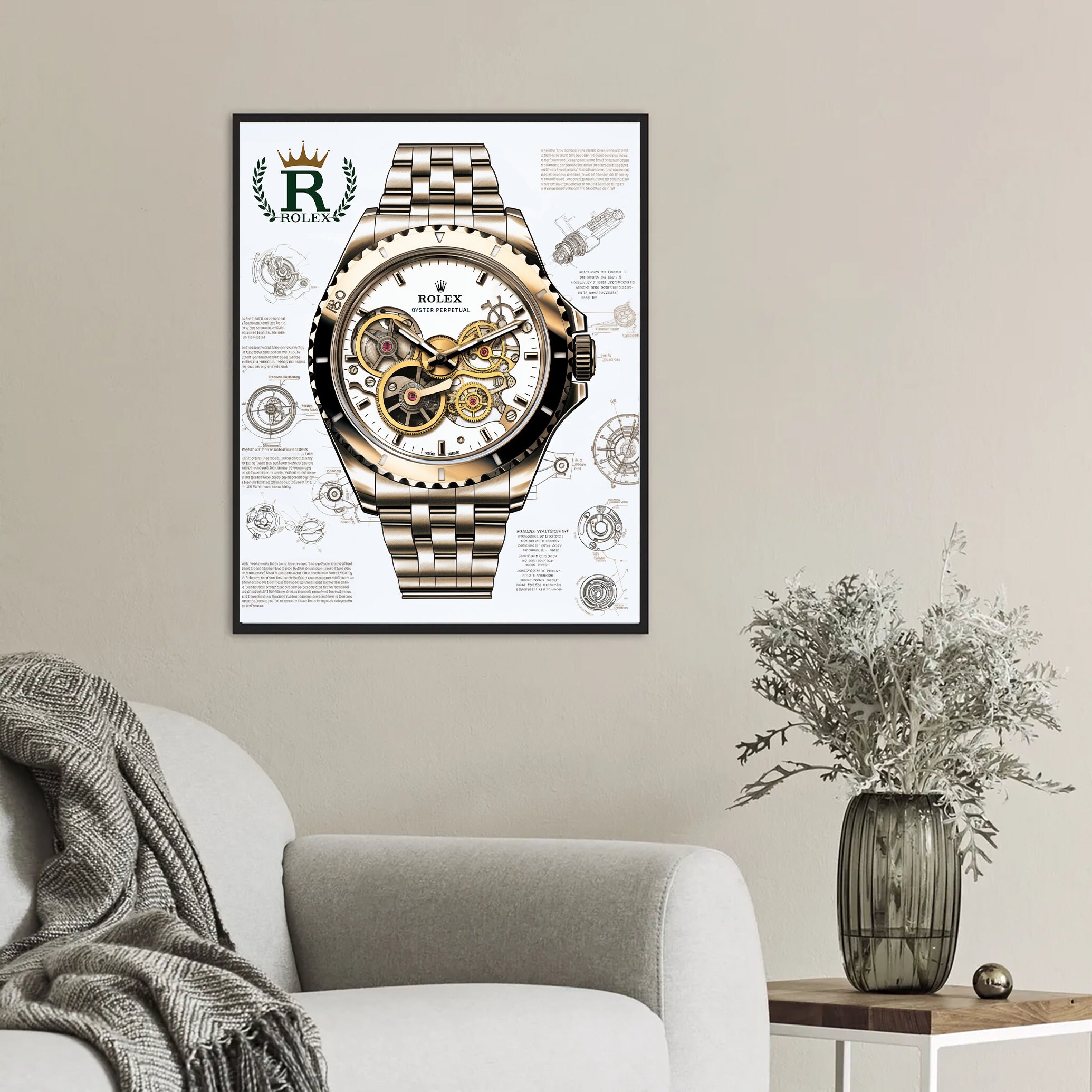 Rolex Watch Patent Poster Fashion Wall Art, Vintage Watch Poster ...