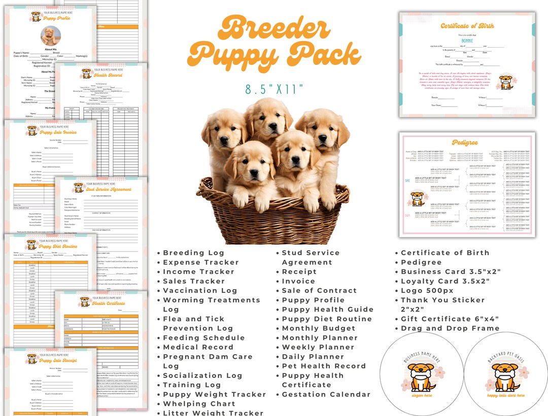 Ultimate Breeder Puppy Pack, Editable on Canva Free Account, Pedigree ...