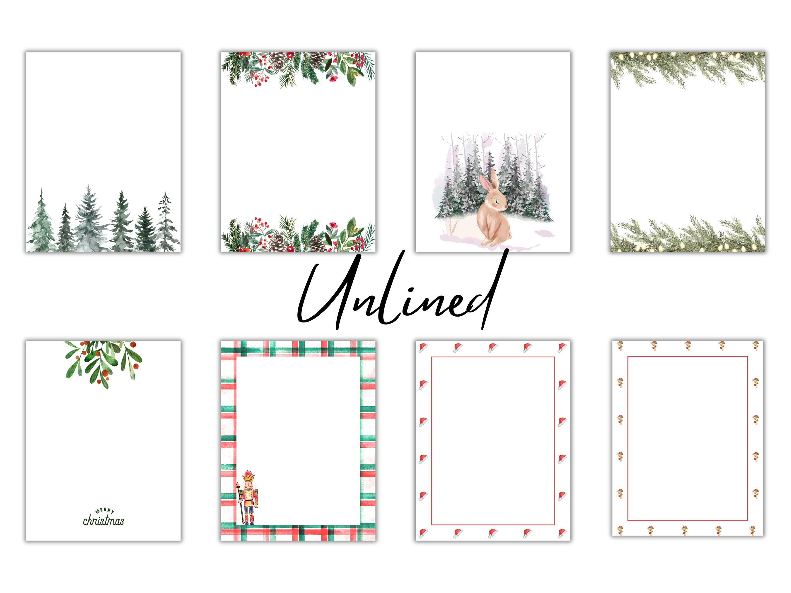 Printable Christmas Writing Paper Set of 8, Christmas Stationery ...