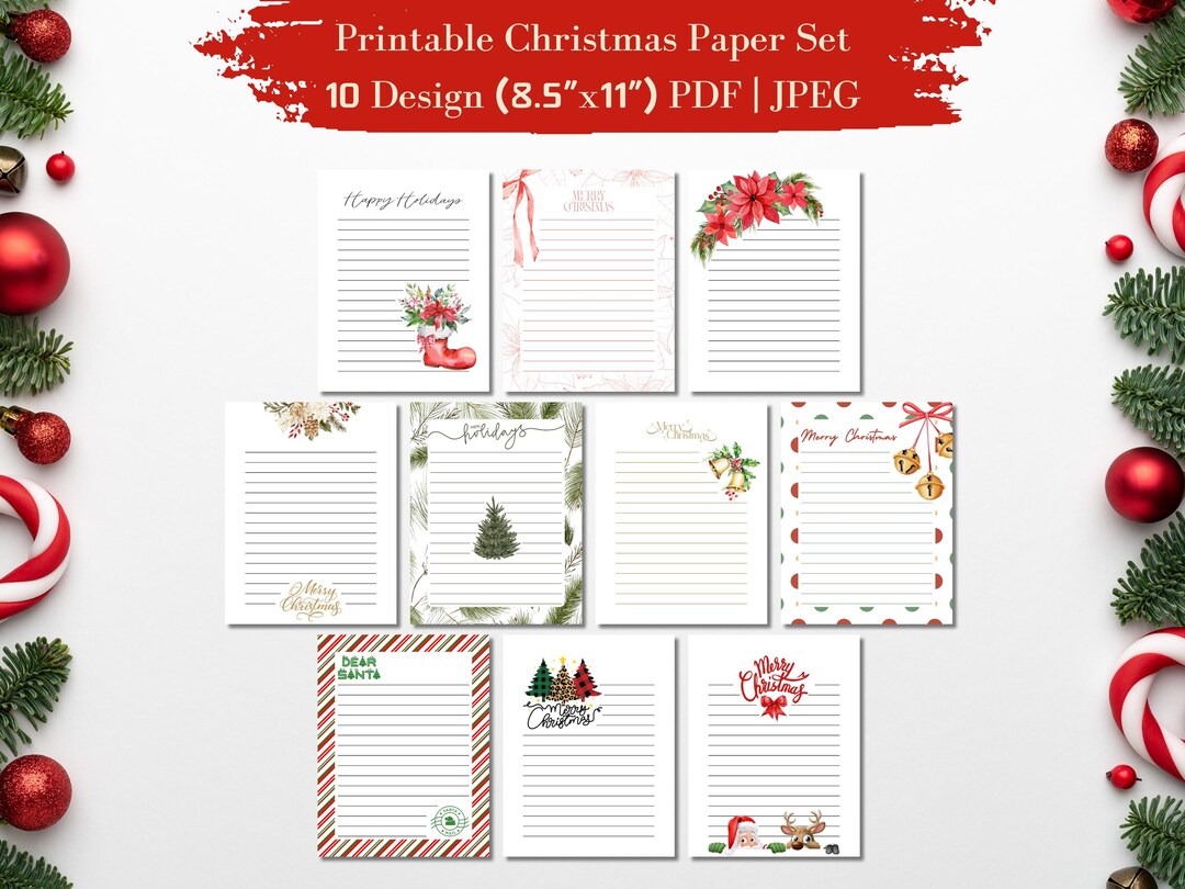 Printable Christmas Writing Paper Set, Christmas Stationery, Christmas ...
