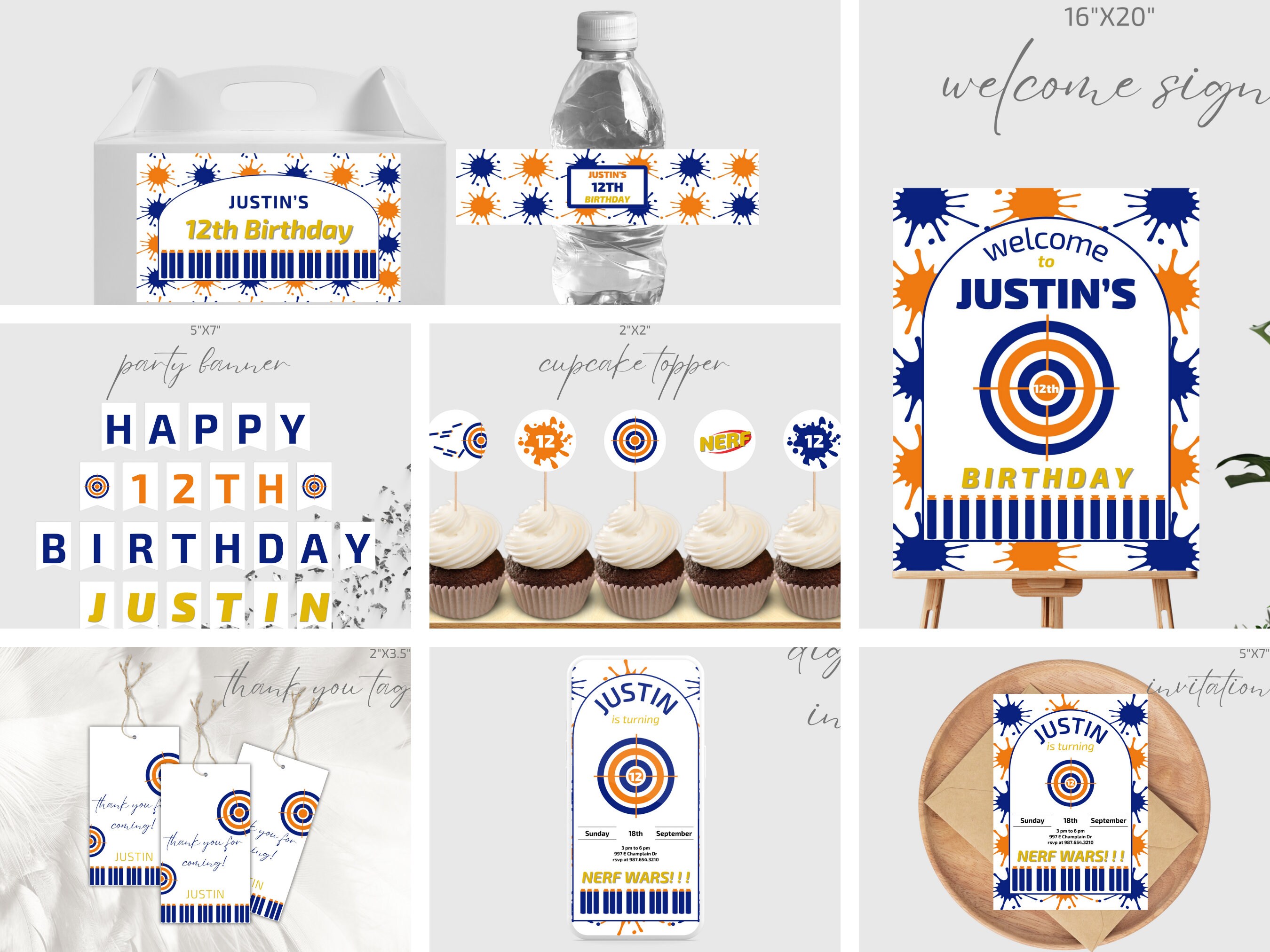 Editable Nerf Birthday Invitation Bundle, Dart Gun Birthday Bundle ...