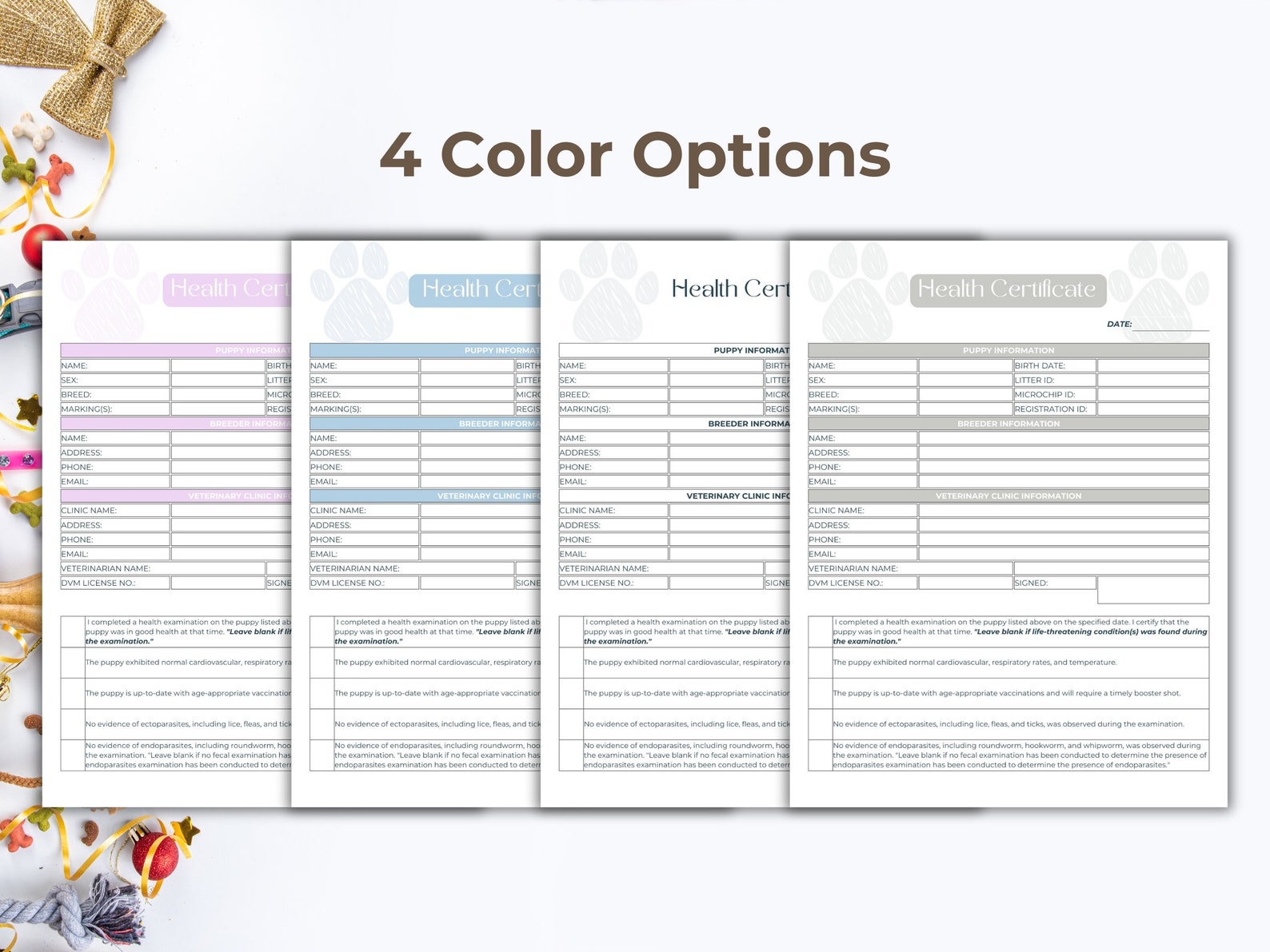 Printable Puppy Health Certificate, Dog Health Certificate, Pet Health ...