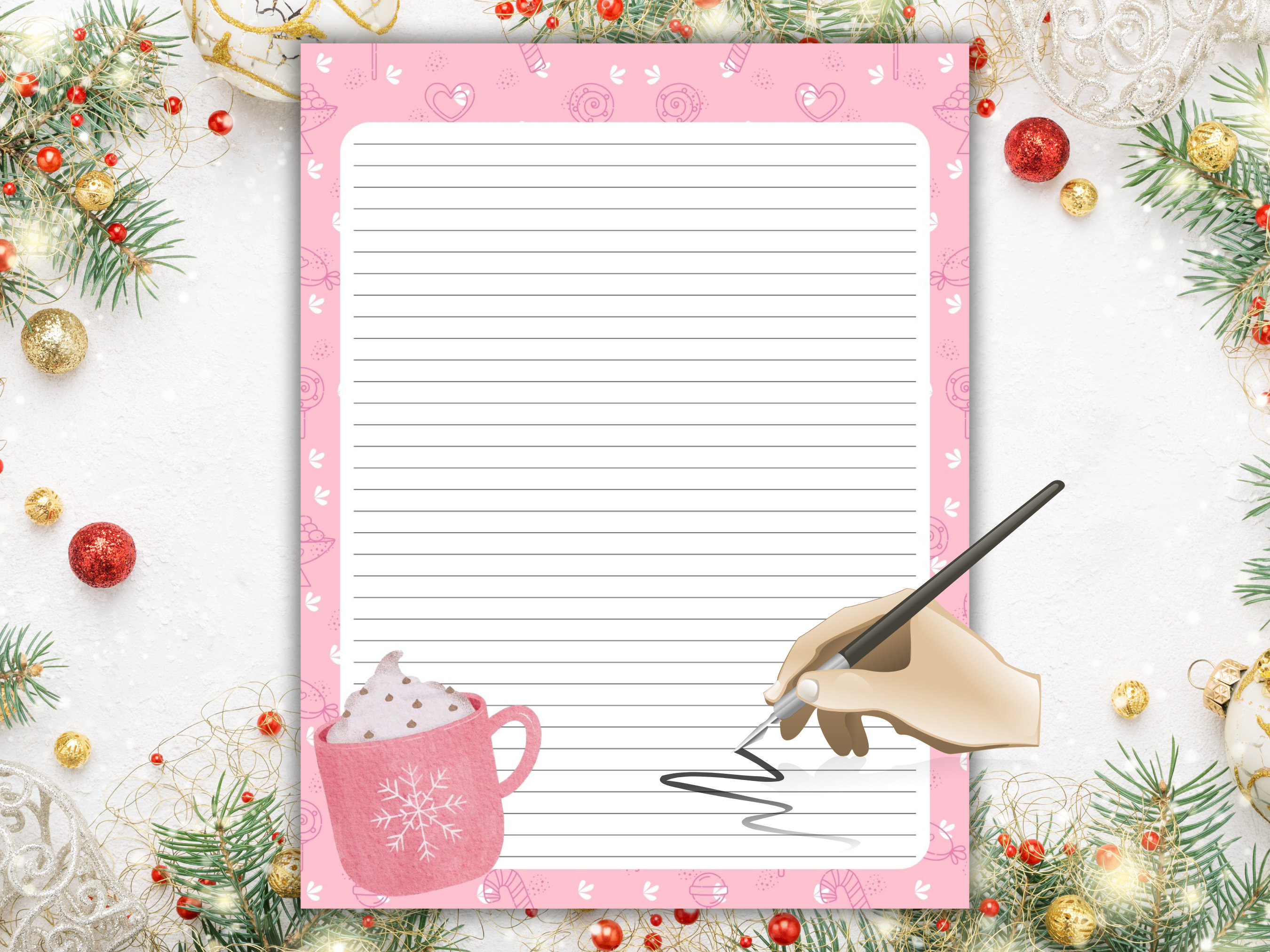Printable Christmas Writing Paper, Christmas Stationery, Christmas ...