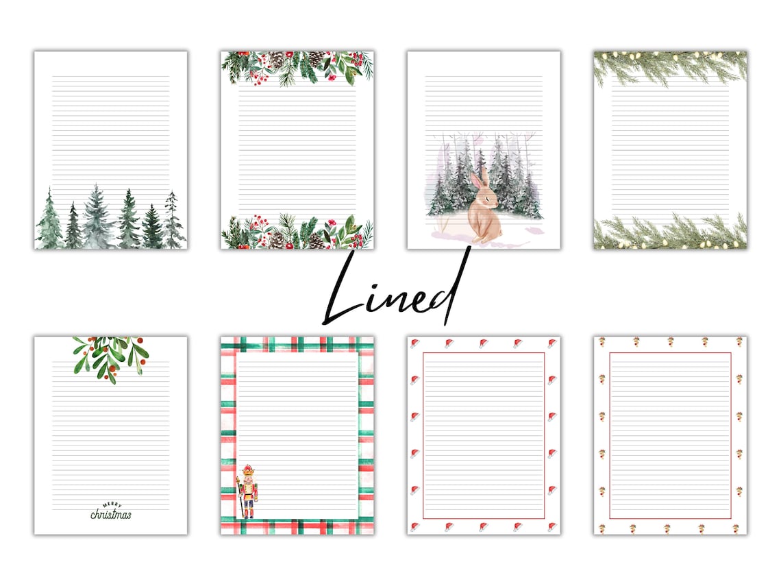 Printable Christmas Writing Paper Set of 8, Christmas Stationery ...