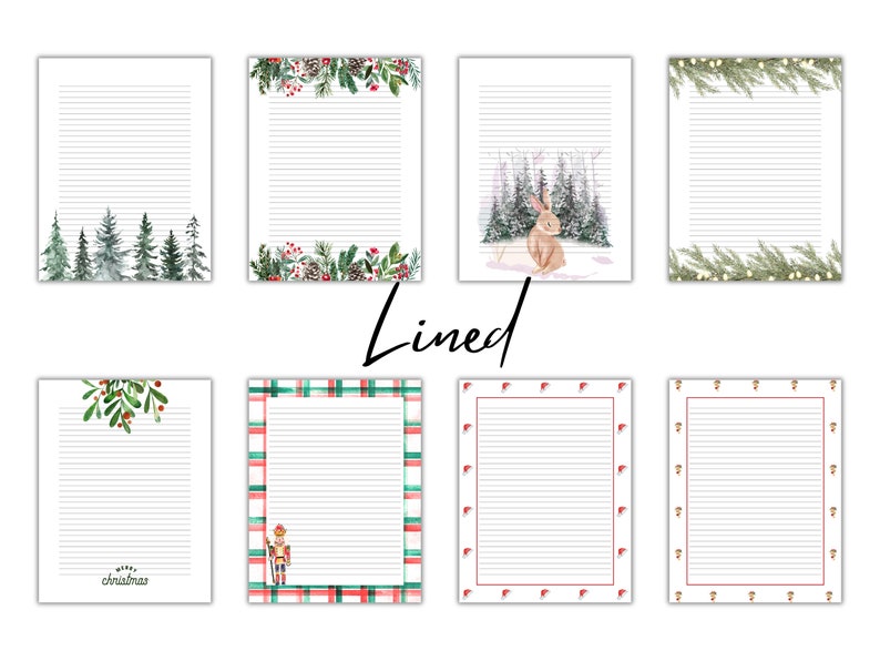 Printable Christmas Writing Paper Set of 8, Christmas Stationery ...