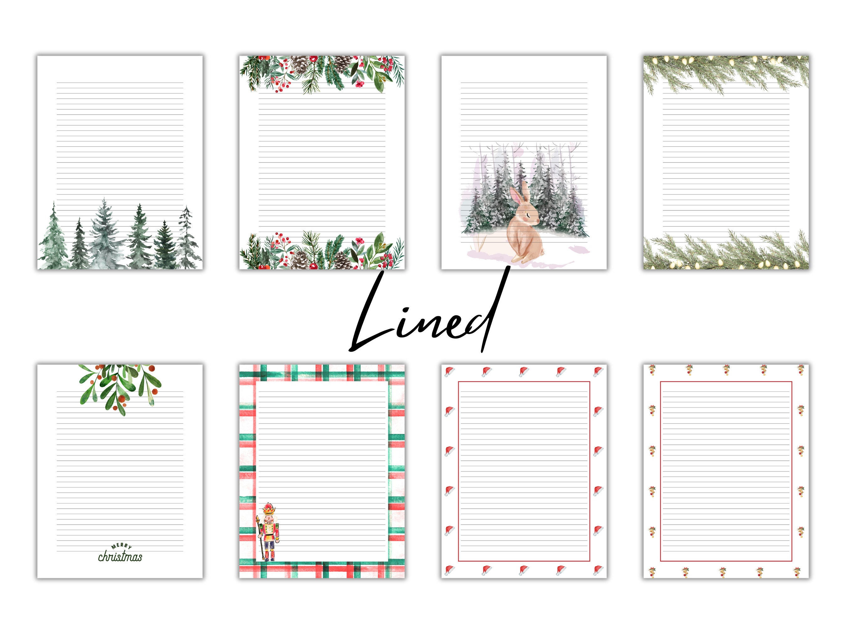 Printable Christmas Writing Paper Set of 8, Christmas Stationery ...