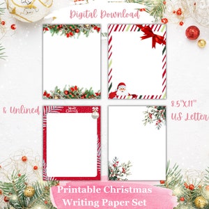 Printable Christmas Writing Paper Set, Christmas Stationery, Christmas ...