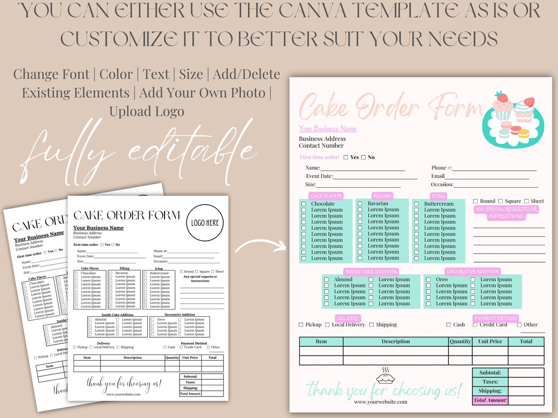 Cake Business Bundle, Bakery Order Form Template, Invoice Template ...