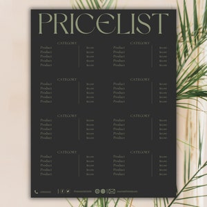 Pricelist, Pricelist Template, Editable Pricelist Template, Canva ...