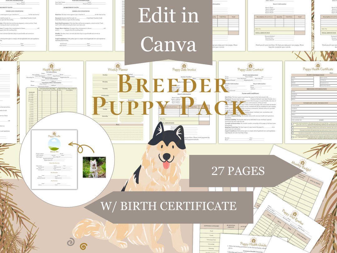 Ultimate Breeder Puppy Pack Editable on Canva Free Account - Etsy