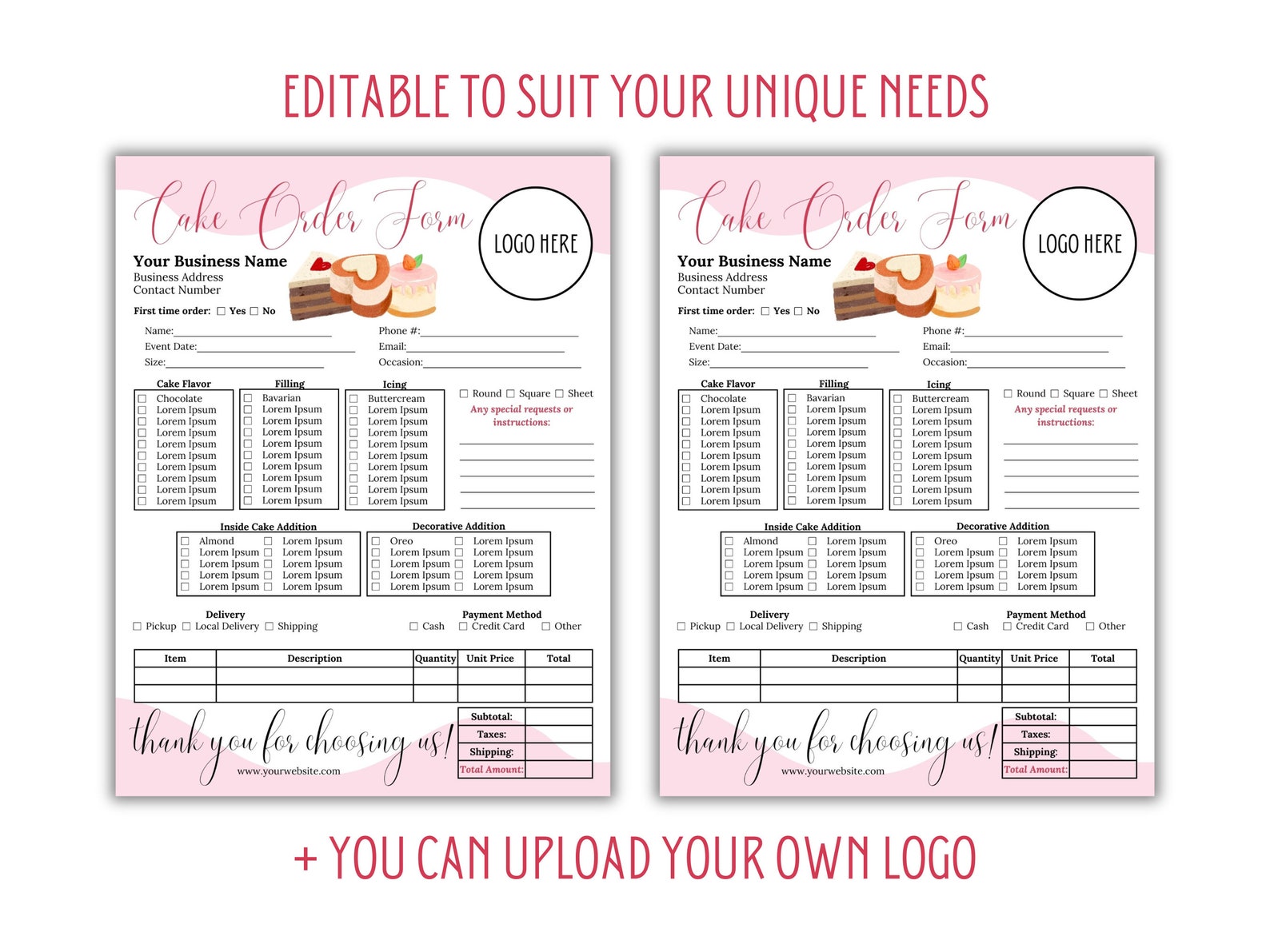 Editable Cake Order Form Template, Cake Order Form, Small Business ...