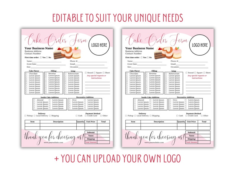 Editable Cake Order Form Template, Cake Order Form, Small Business ...