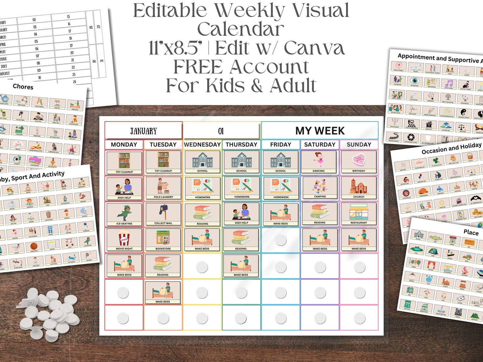 Weekly Visual Calendar, Editable Visual Calendar, Visual Schedule for ...