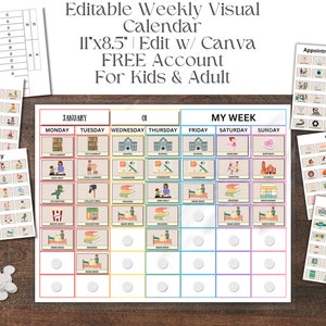 Weekly Visual Calendar, Editable Visual Calendar, Visual Schedule for ...