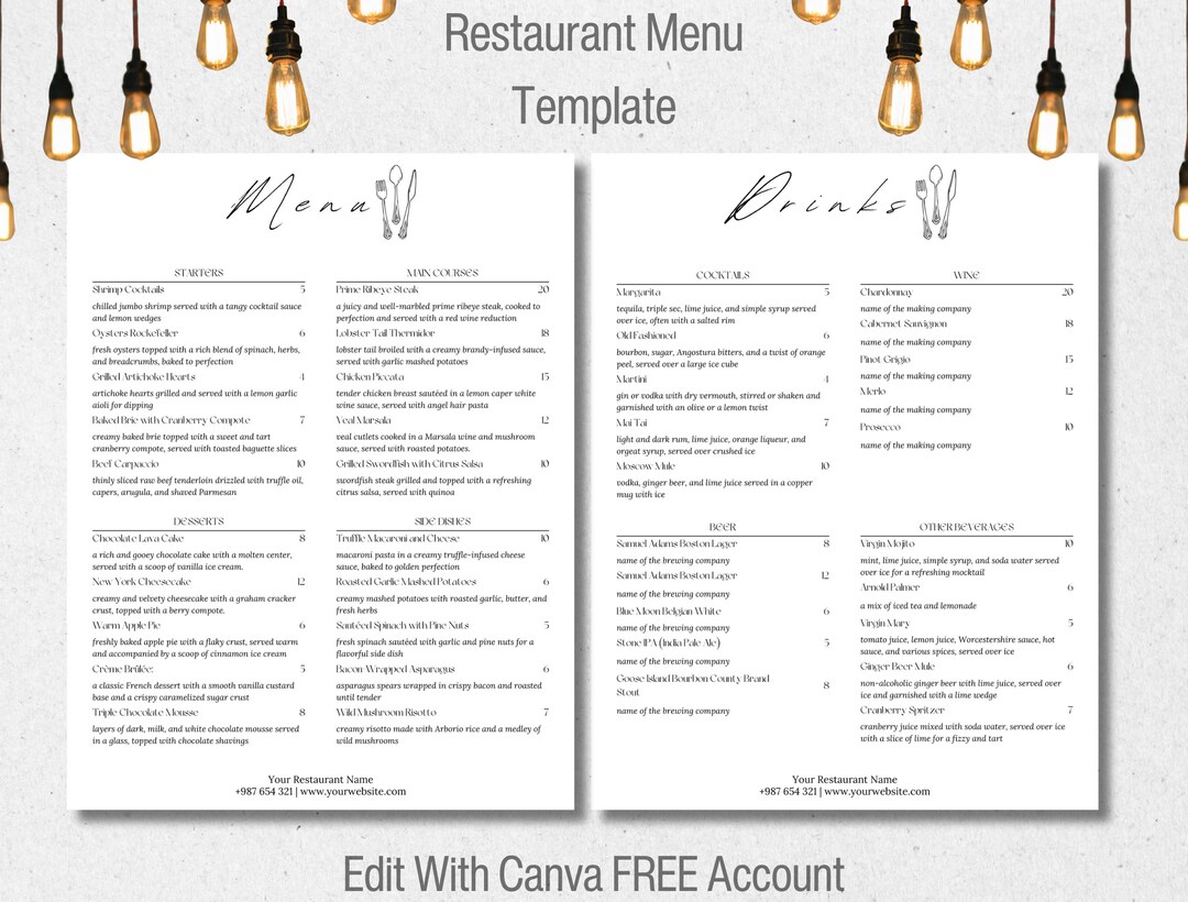 Restaurant Menu Template, Editable Menu Template, Menu Template ...