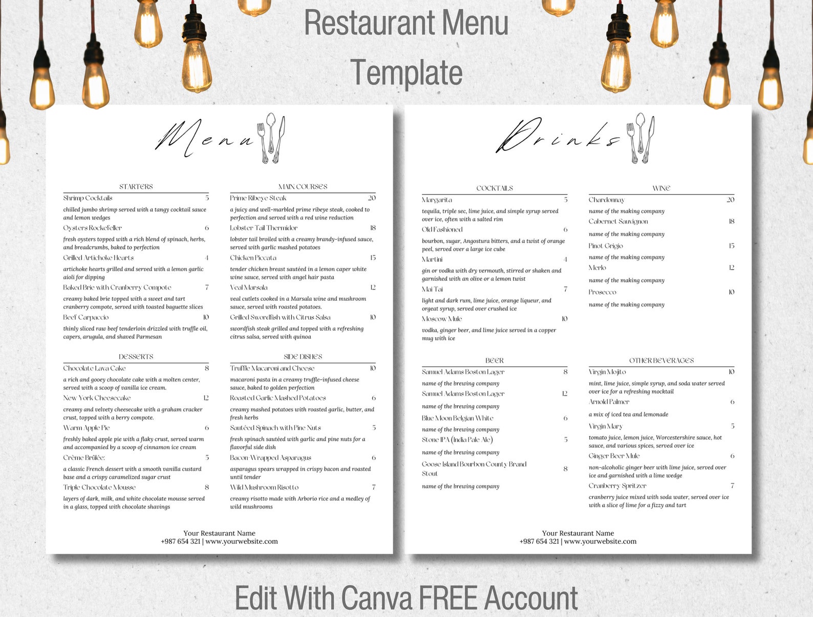 Restaurant Menu Template, Editable Menu Template, Menu Template ...