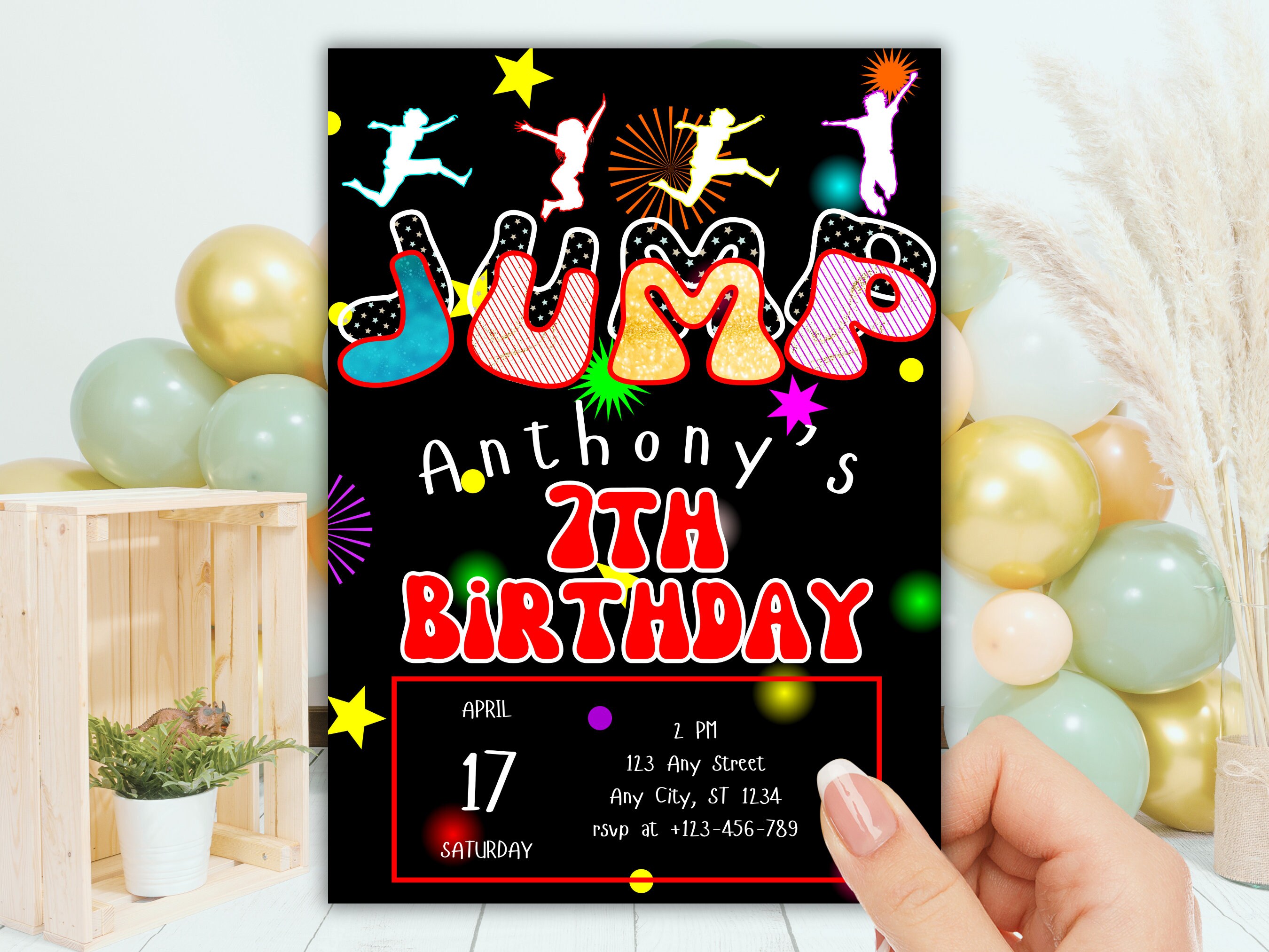 Editable Jump Birthday Party Invitation, Trampoline Birthday Invitation ...