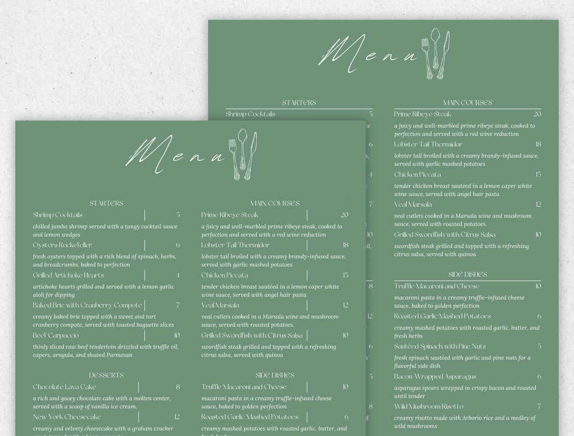 Restaurant Menu Template, Editable Menu Template, Menu Template ...