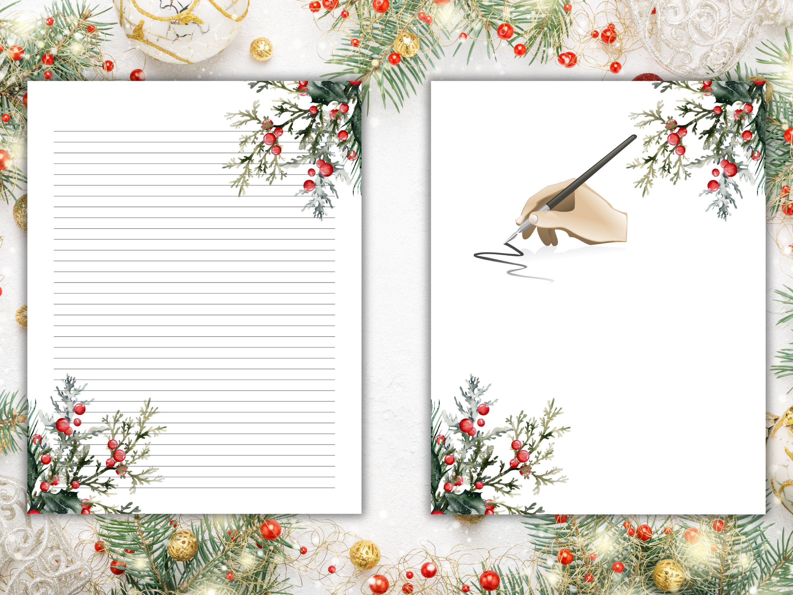 Printable Christmas Writing Paper Set, Christmas Stationery, Christmas ...