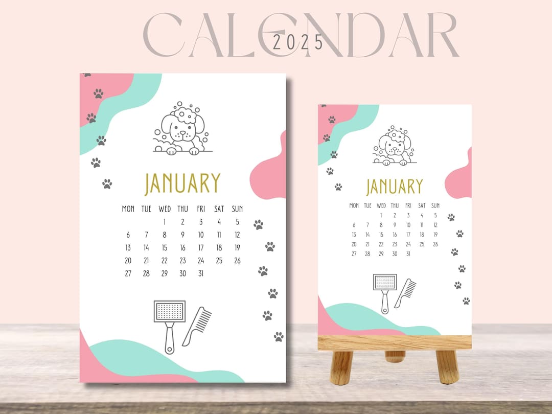 Dog Desk Calendar 2025, Printable Dog Calendar, Veterinarian Groomer ...