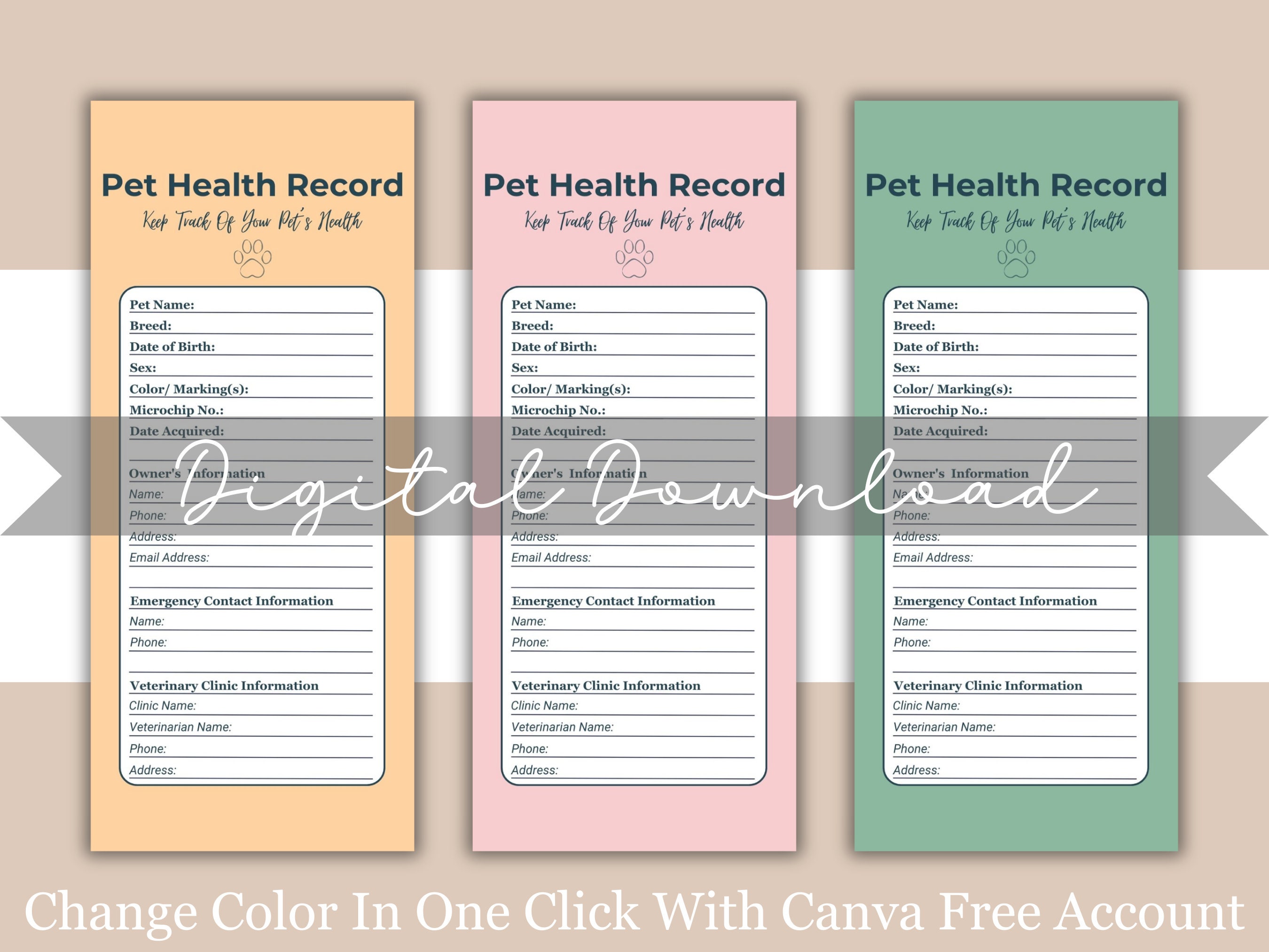 Editable Pet Health Record, Vet Vaccination Record, Canine Health ...