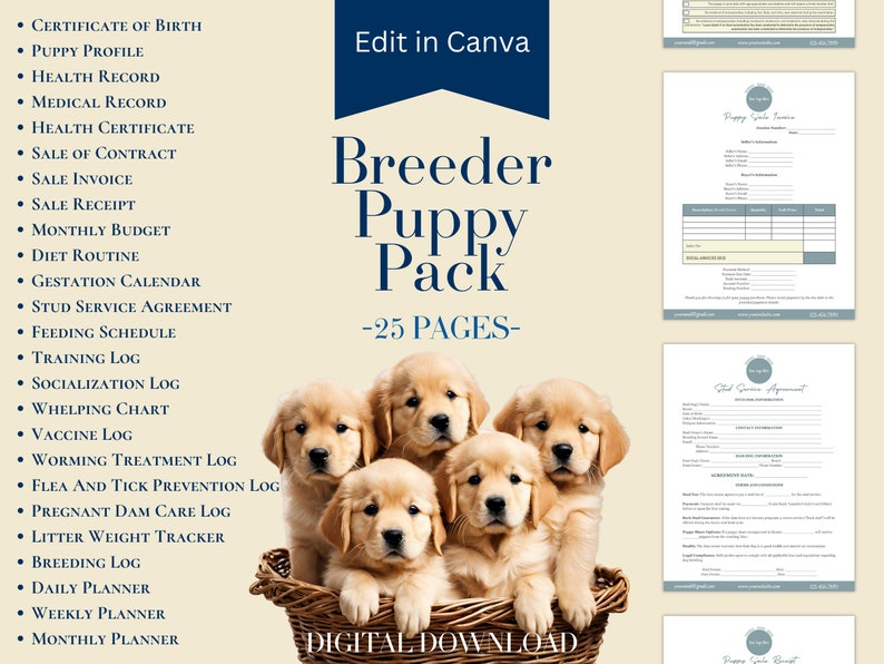 Ultimate Breeder Puppy Pack, Dog Breeder Forms, Pet Health Record ...