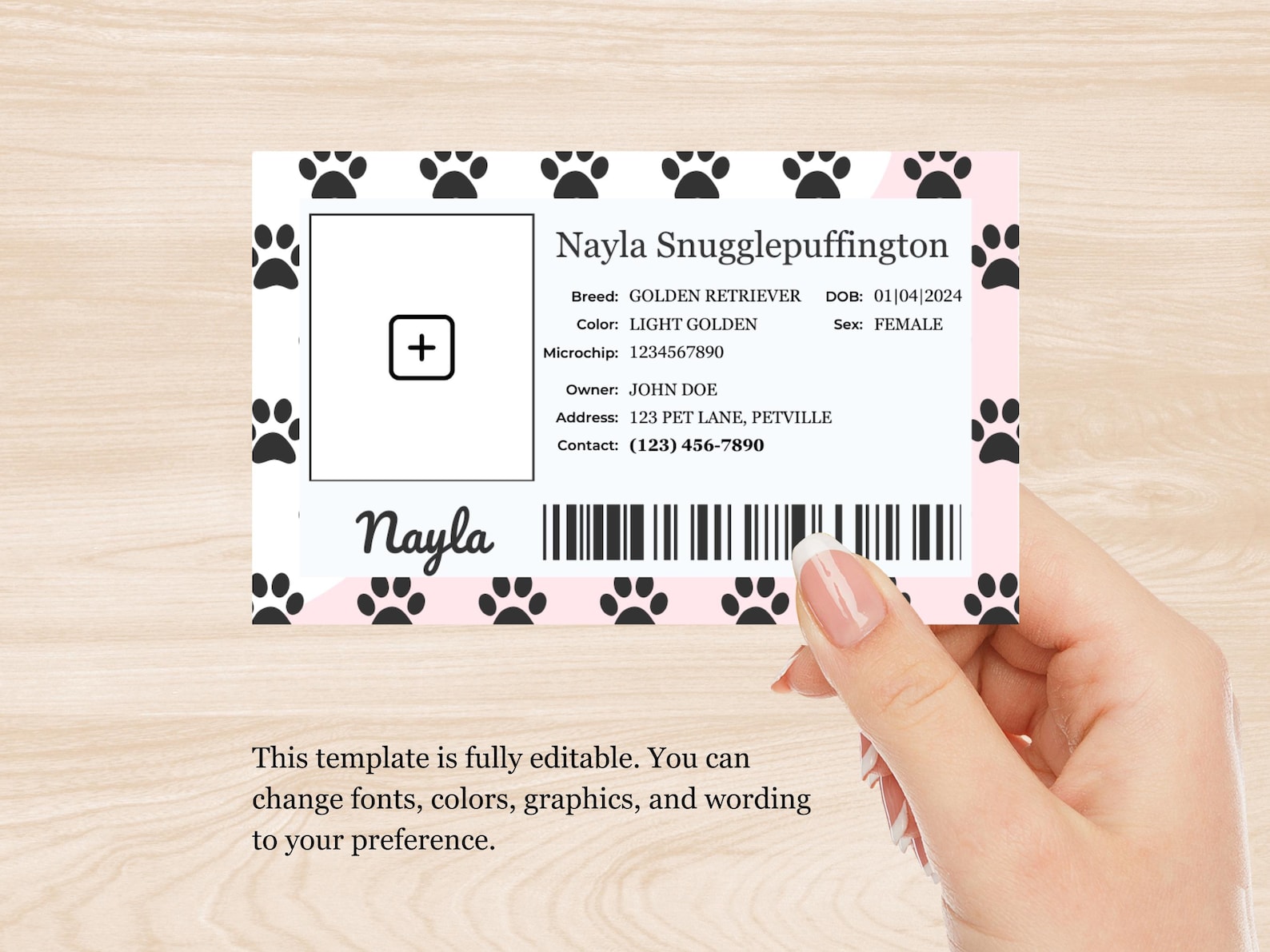 Pet ID Card - Editable Pet ID - Dog ID Template - Cat Id Template - Dog ...