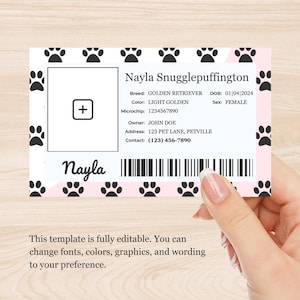 Pet ID Card - Editable Pet ID - Dog ID Template - Cat Id Template - Dog ...