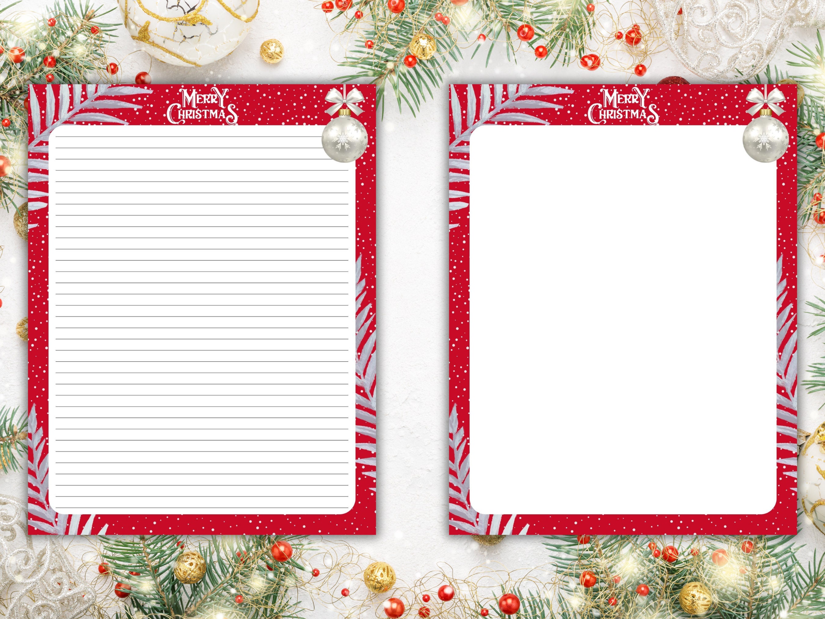 Printable Christmas Writing Paper Set, Christmas Stationery, Christmas ...