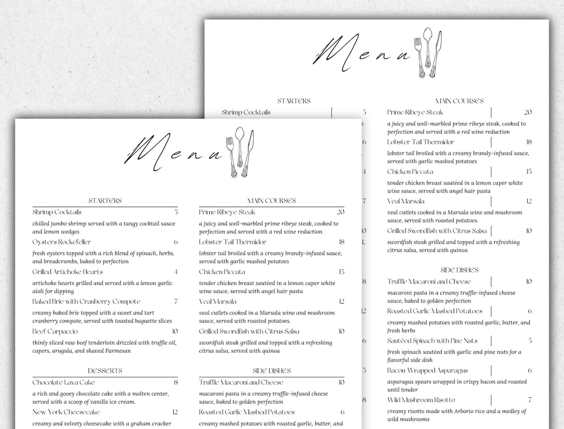 Restaurant Menu Template, Editable Menu Template, Menu Template ...