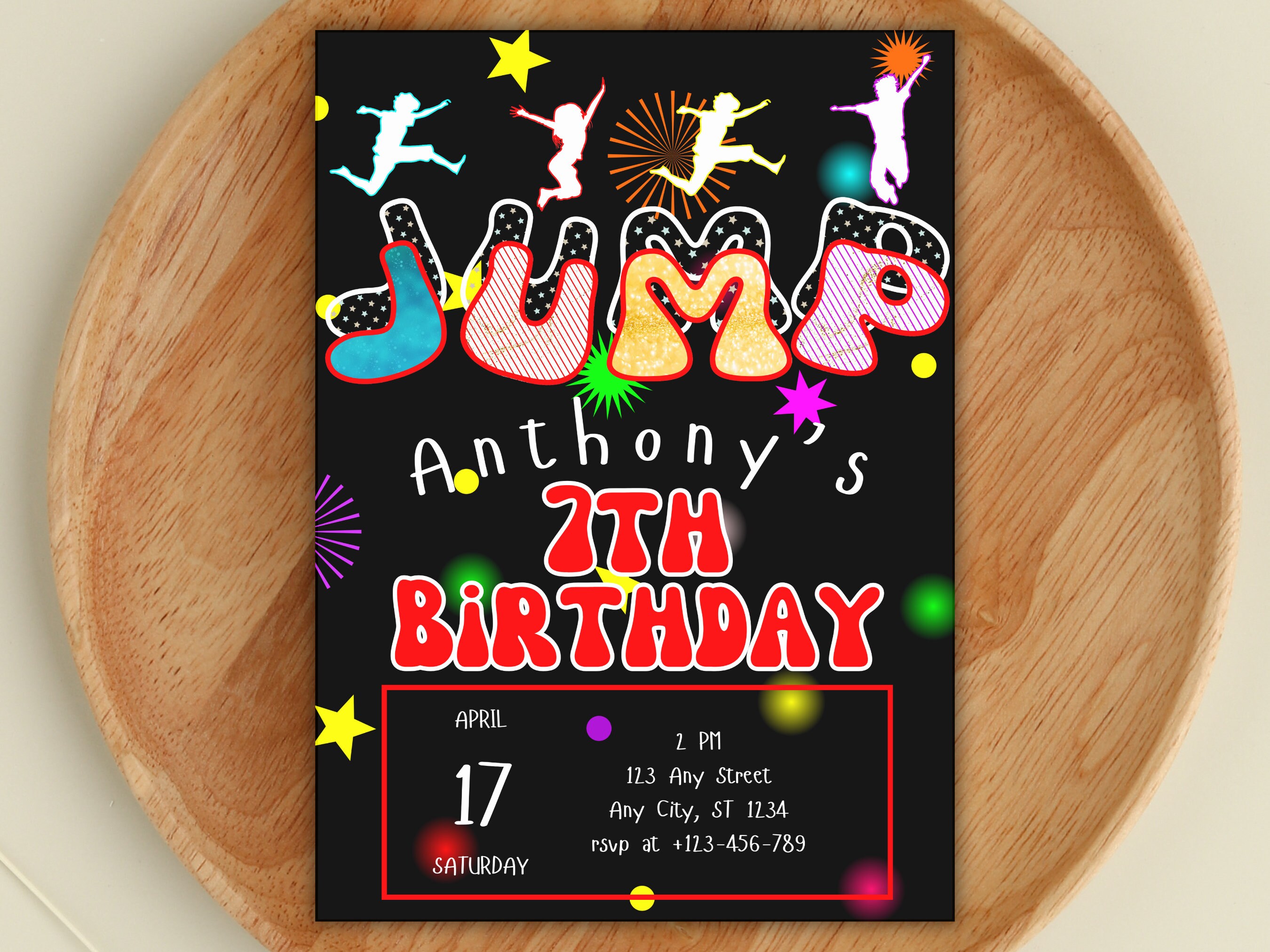 Editable Jump Birthday Party Invitation, Trampoline Birthday Invitation ...
