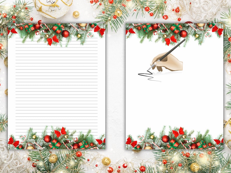 Printable Christmas Writing Paper Set, Christmas Stationery, Christmas ...