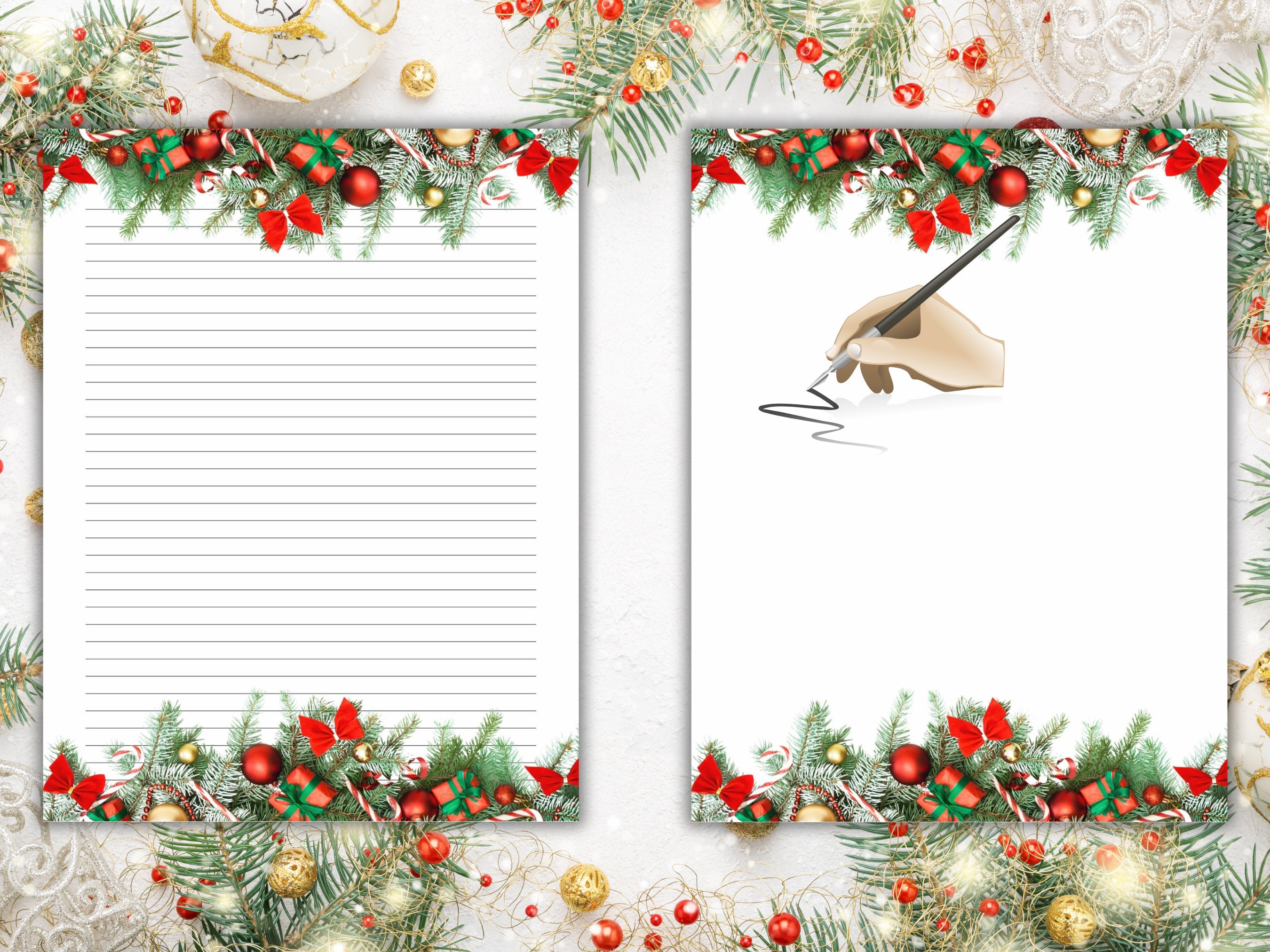 Printable Christmas Writing Paper Set, Christmas Stationery, Christmas ...