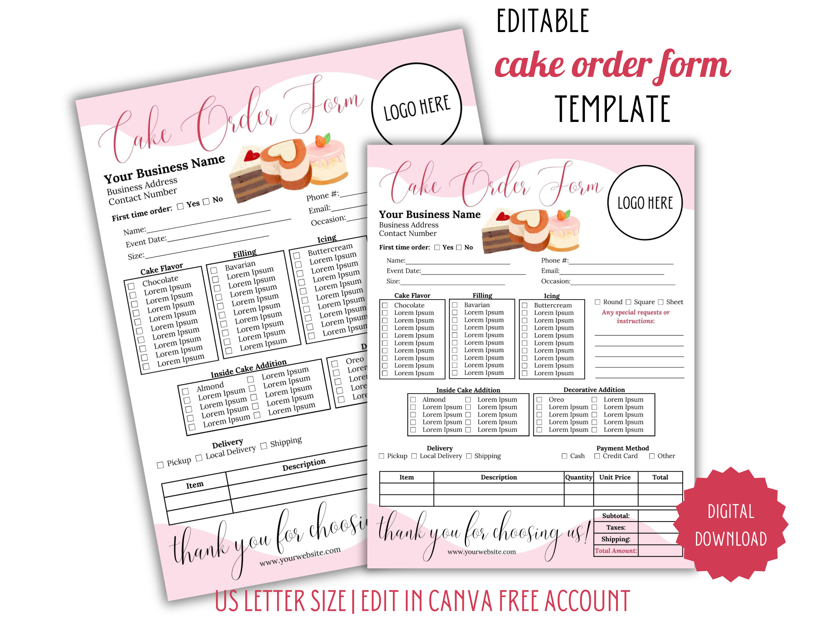 Editable Cake Order Form Template, Cake Order Form, Small Business ...