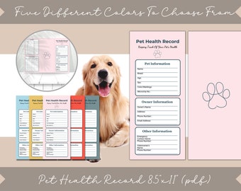 Printable Pet Health Record, Shots Log, Vaccination Record, Canine Health Tracker, Dog Breeder ...