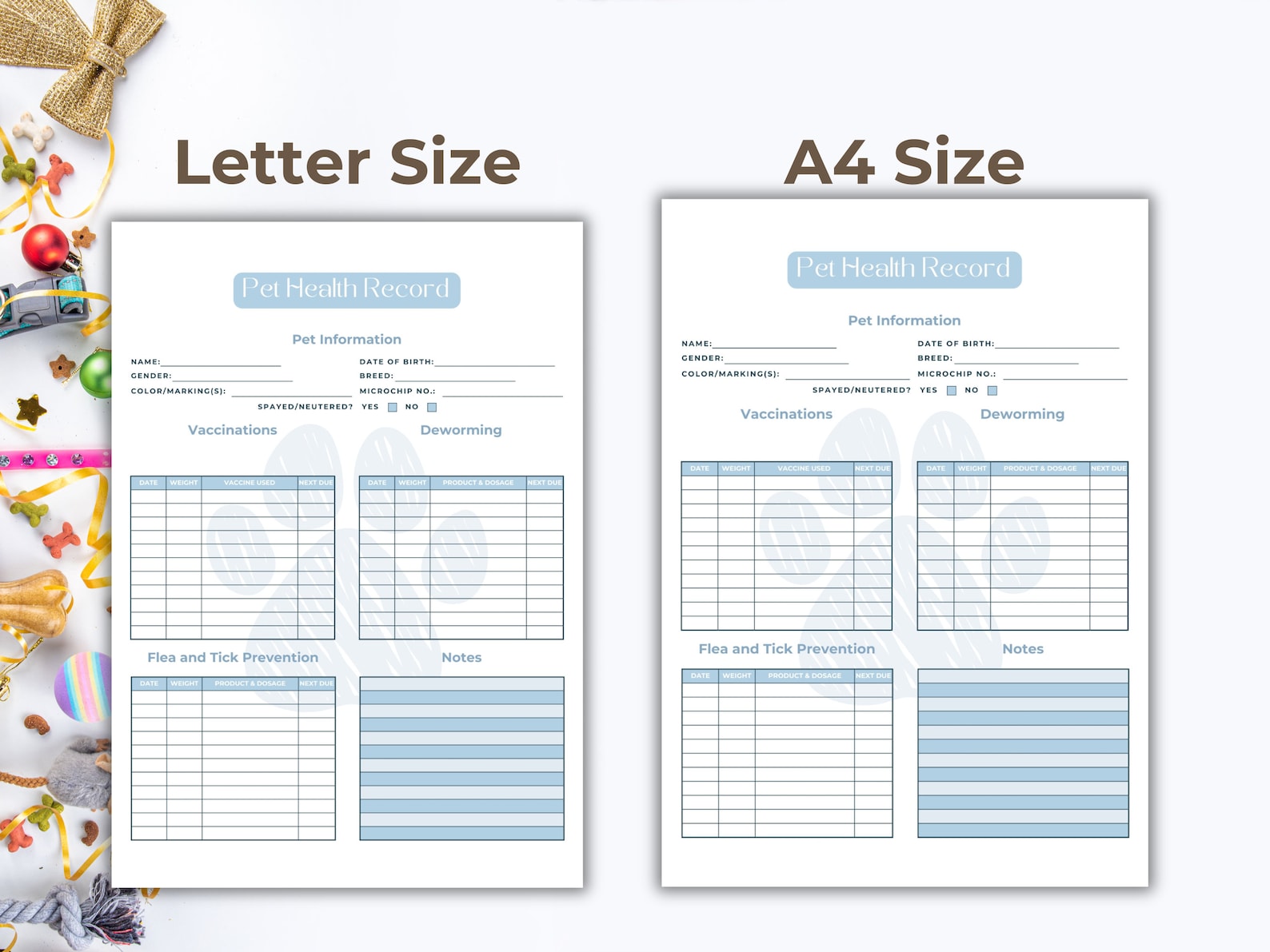 Printable Pet Health Record, Shots Log, Vaccination Record, Canine ...