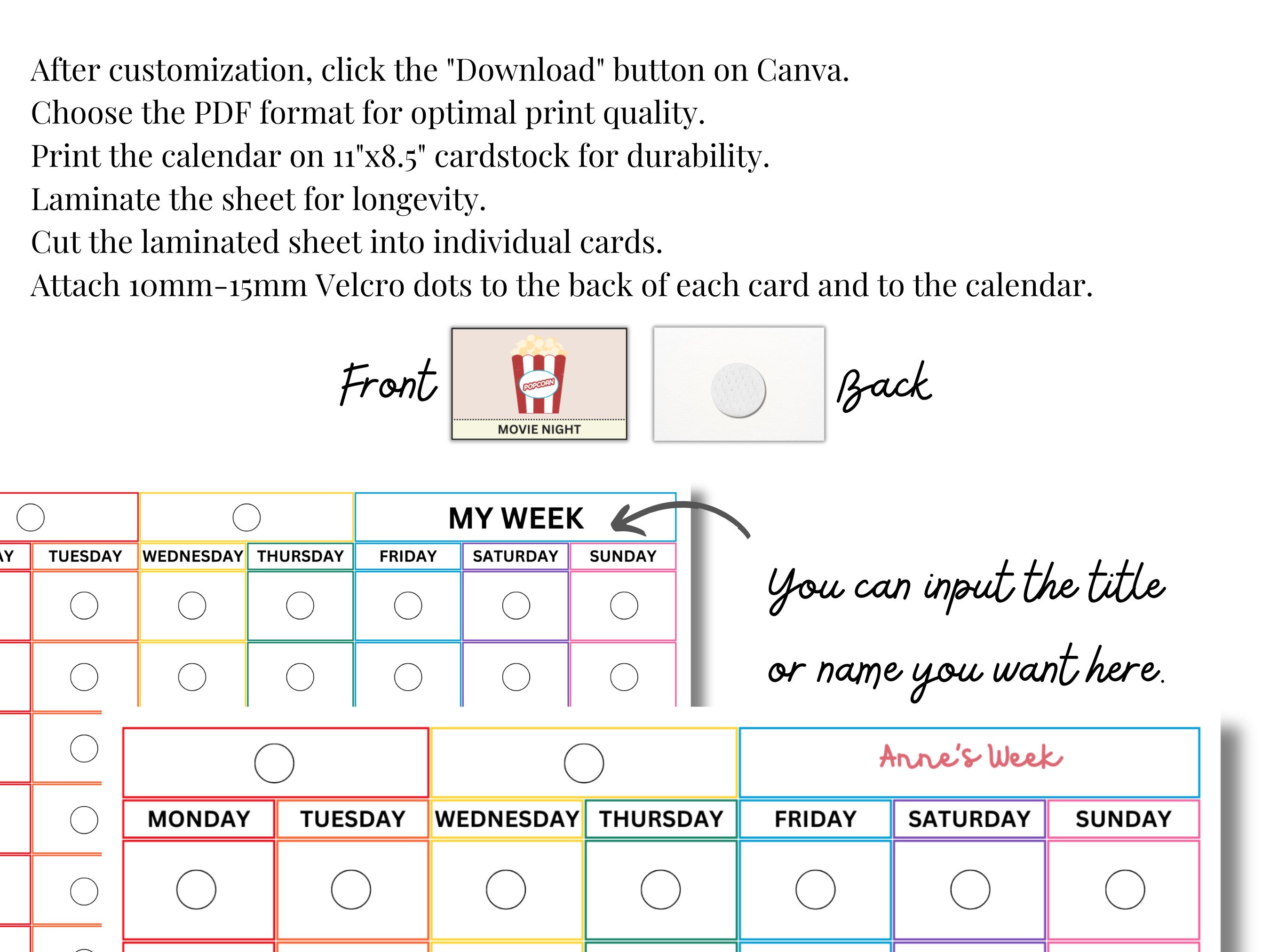 Weekly Visual Calendar, Editable Visual Calendar, Visual Schedule for ...