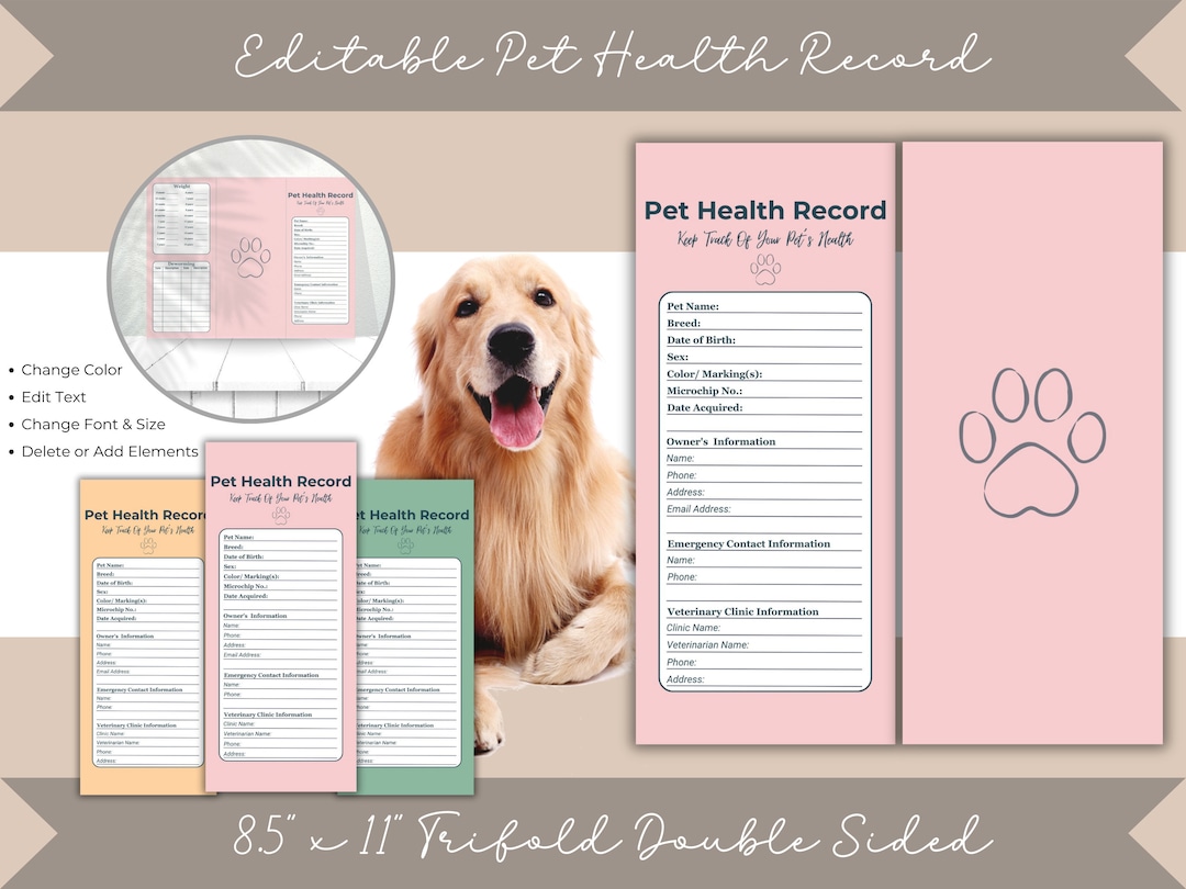 Editable Pet Health Record, Vet Vaccination Record, Canine Health ...