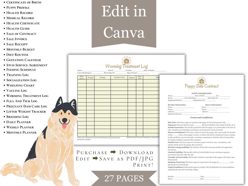 Ultimate Breeder Puppy Pack, Editable on Canva Free Account, Instant ...