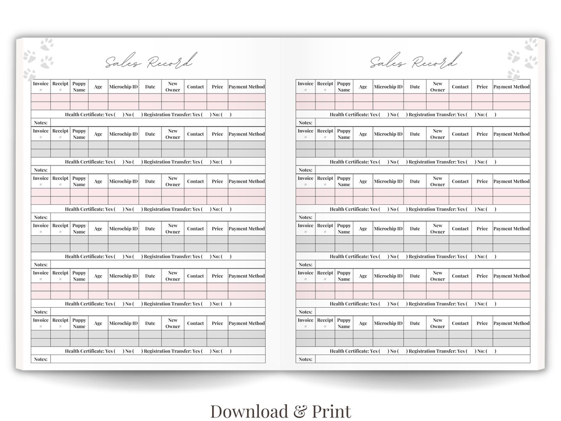 Breeder's Record Book, Printable Breeders Book, Simple Puppy Book ...