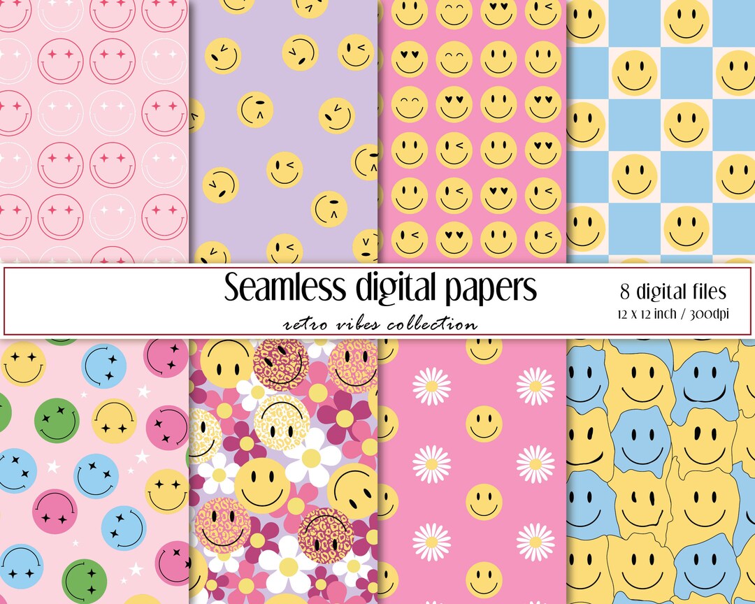 Retro Digital Paper Sets | Smiley Background | Y2k Scrapbook Paper ...