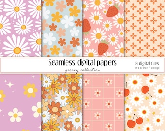 Retro Digital Paper Sets Smiley Background Y2k Scrapbook Paper Seamless ...