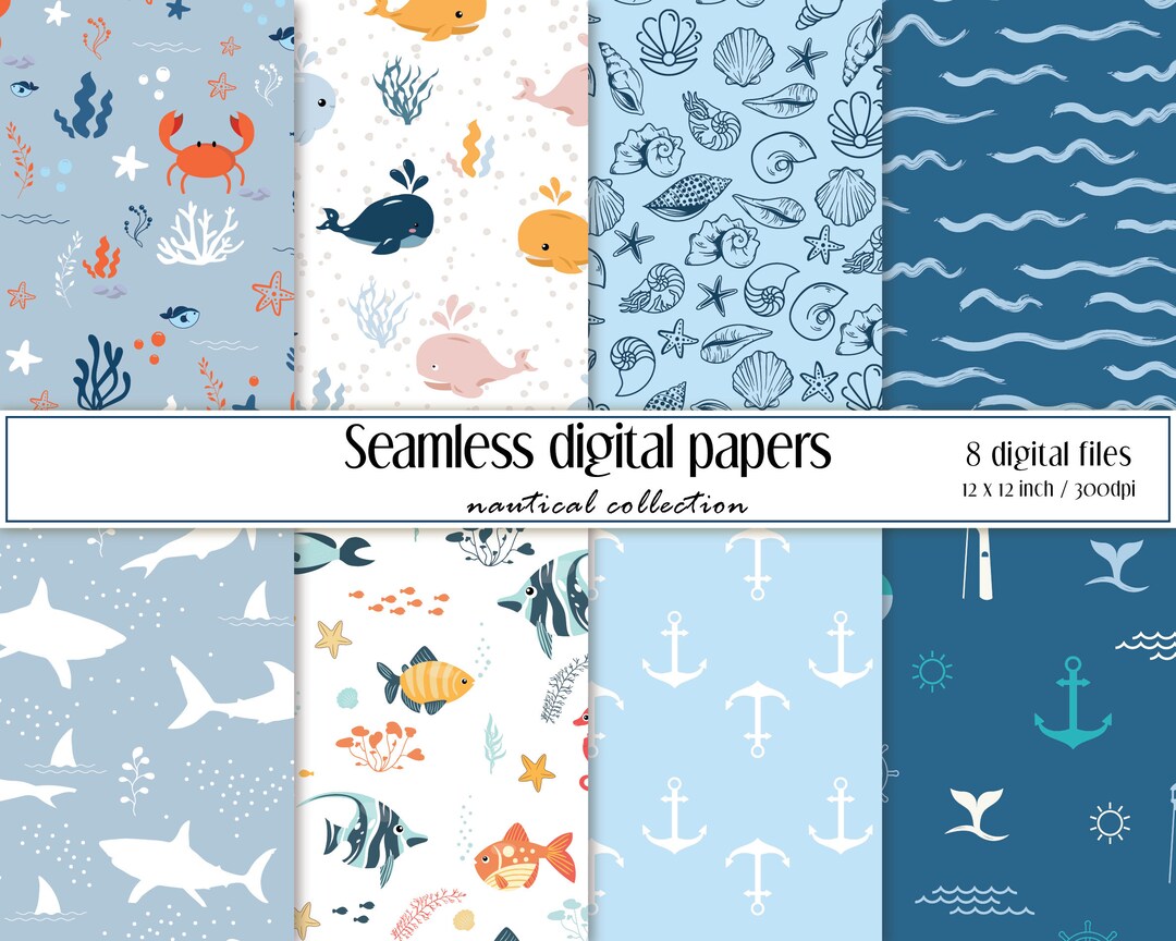 Marine Digital Paper Sets | Nautical Background | Nautical Scrapbook ...