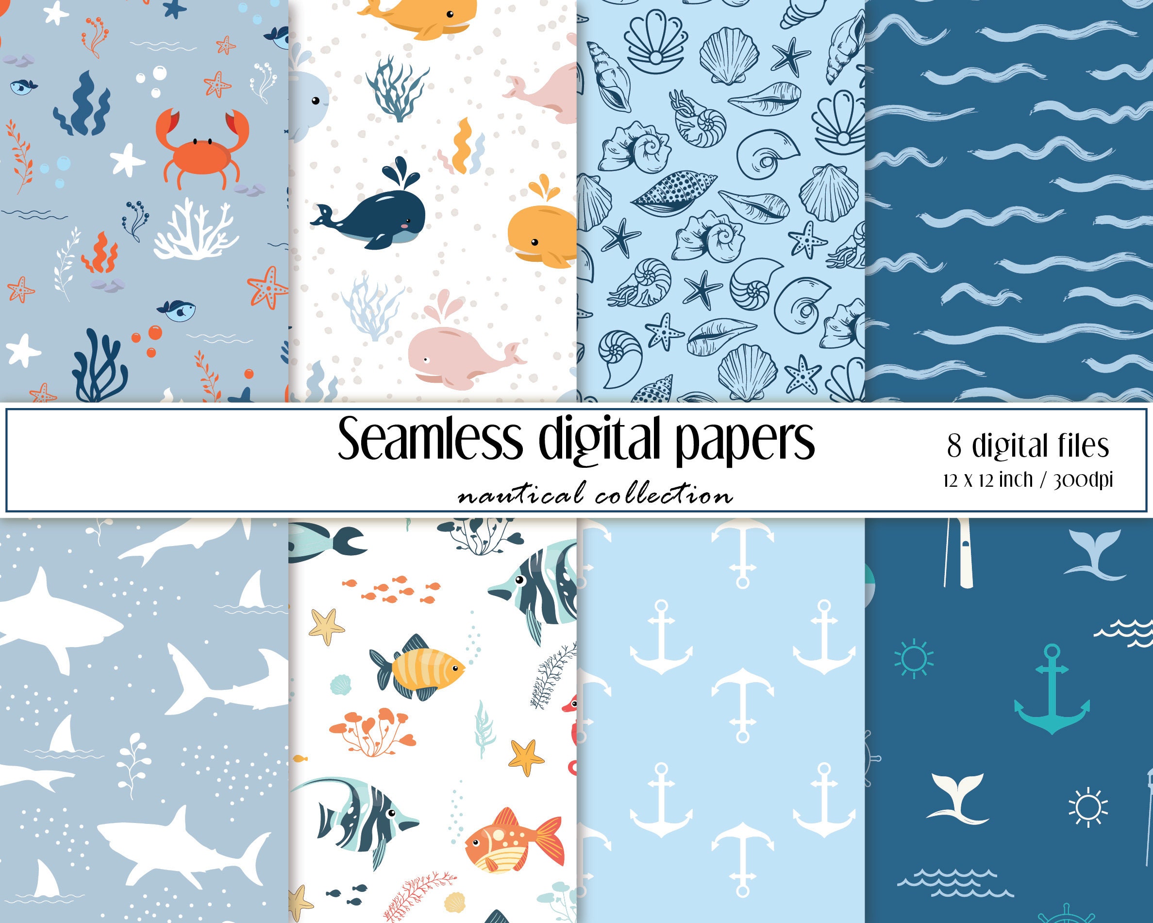 Marine Digital Paper Sets Nautical Background Nautical Scrapbook Paper ...