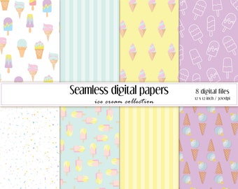 Ice Cream Digital Paper Sets Food Background Popsicles Scrapbook Paper ...