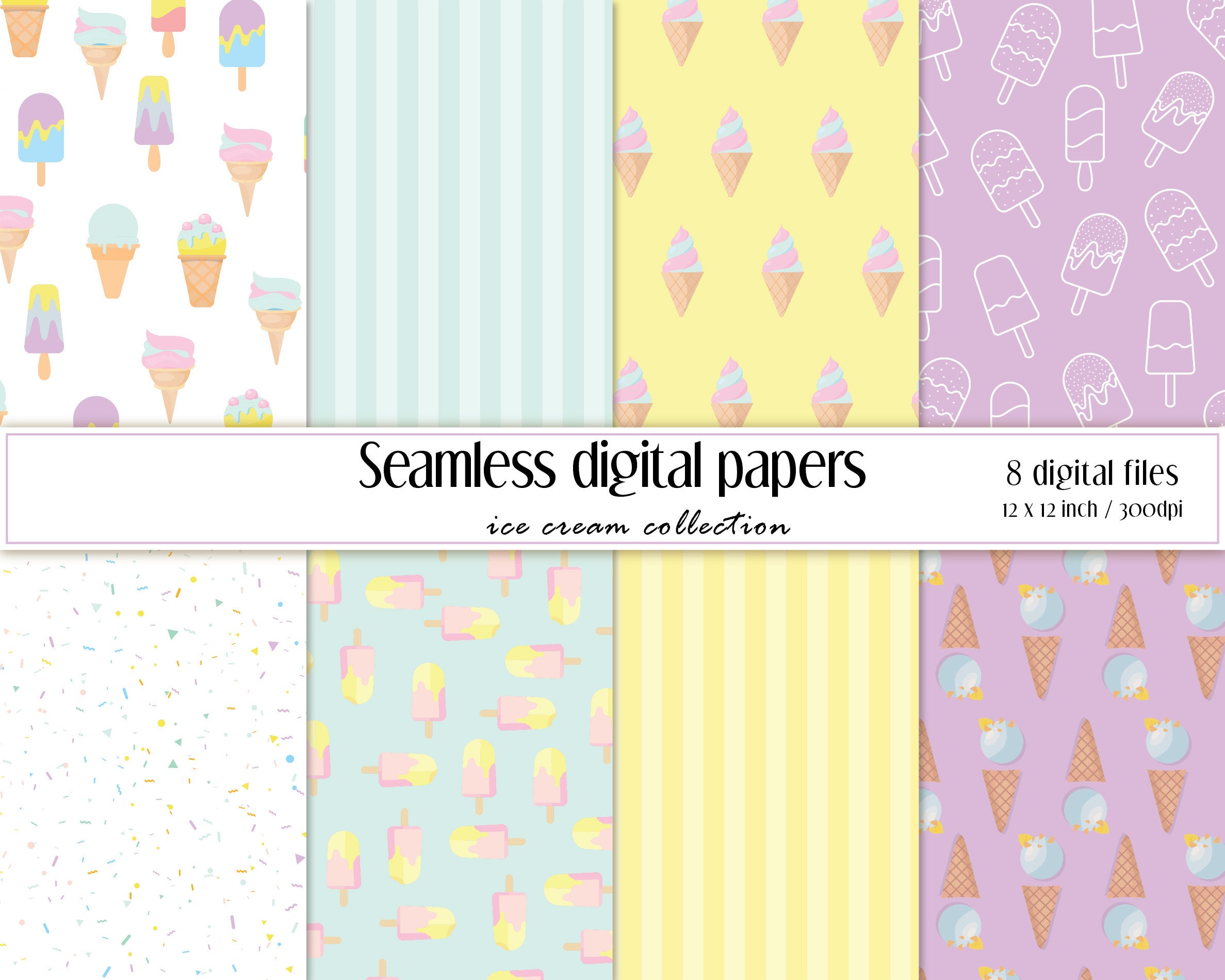 Ice Cream Digital Paper Sets | Food Background | Popsicles Scrapbook ...