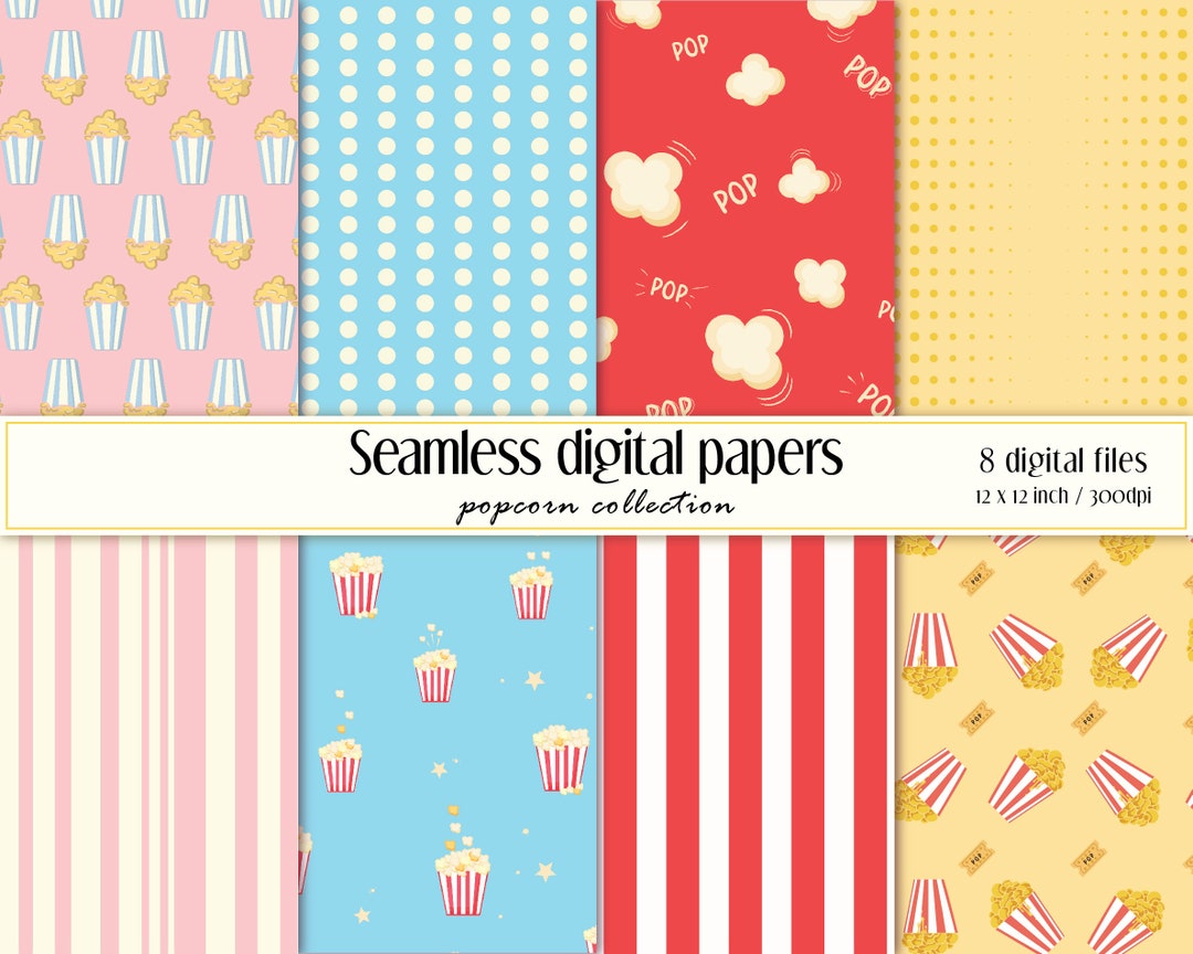 Popcorn Digital Paper Sets Food Background Popcorn Scrapbook Paper ...