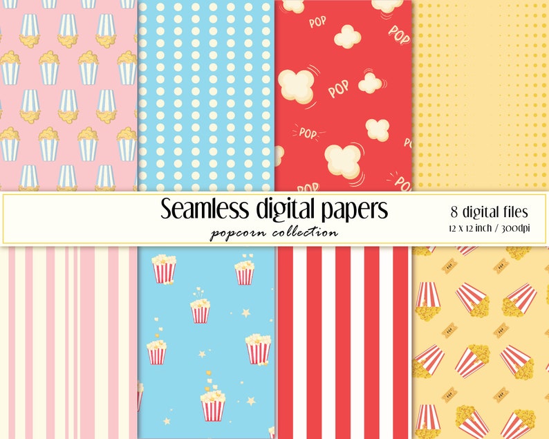 Popcorn Digital Paper Sets Food Background Popcorn Scrapbook Paper ...