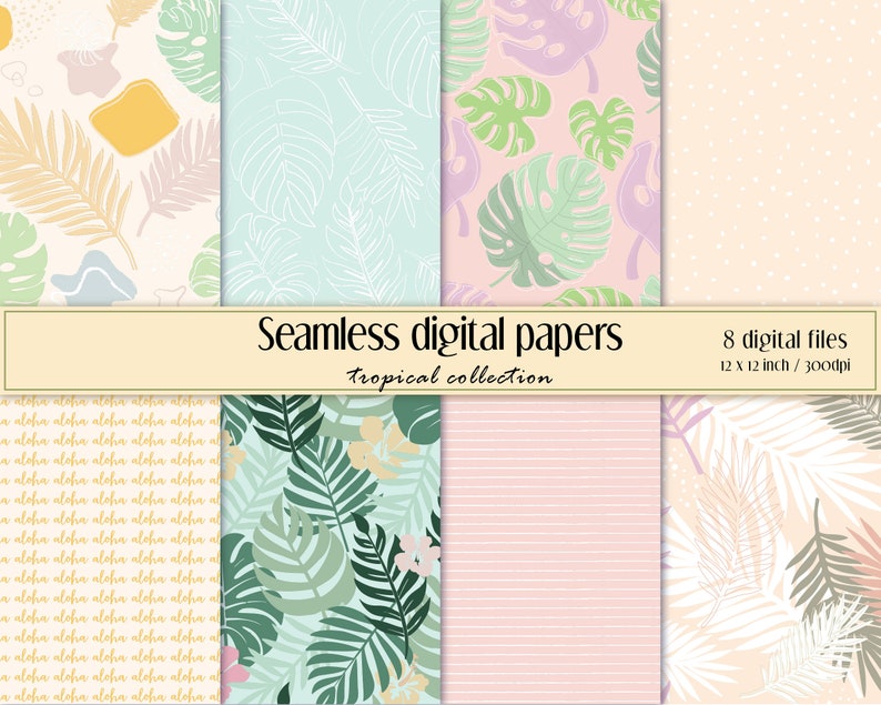 Tropical Digital Paper Sets | Tropical Leaves Background | Exotic ...